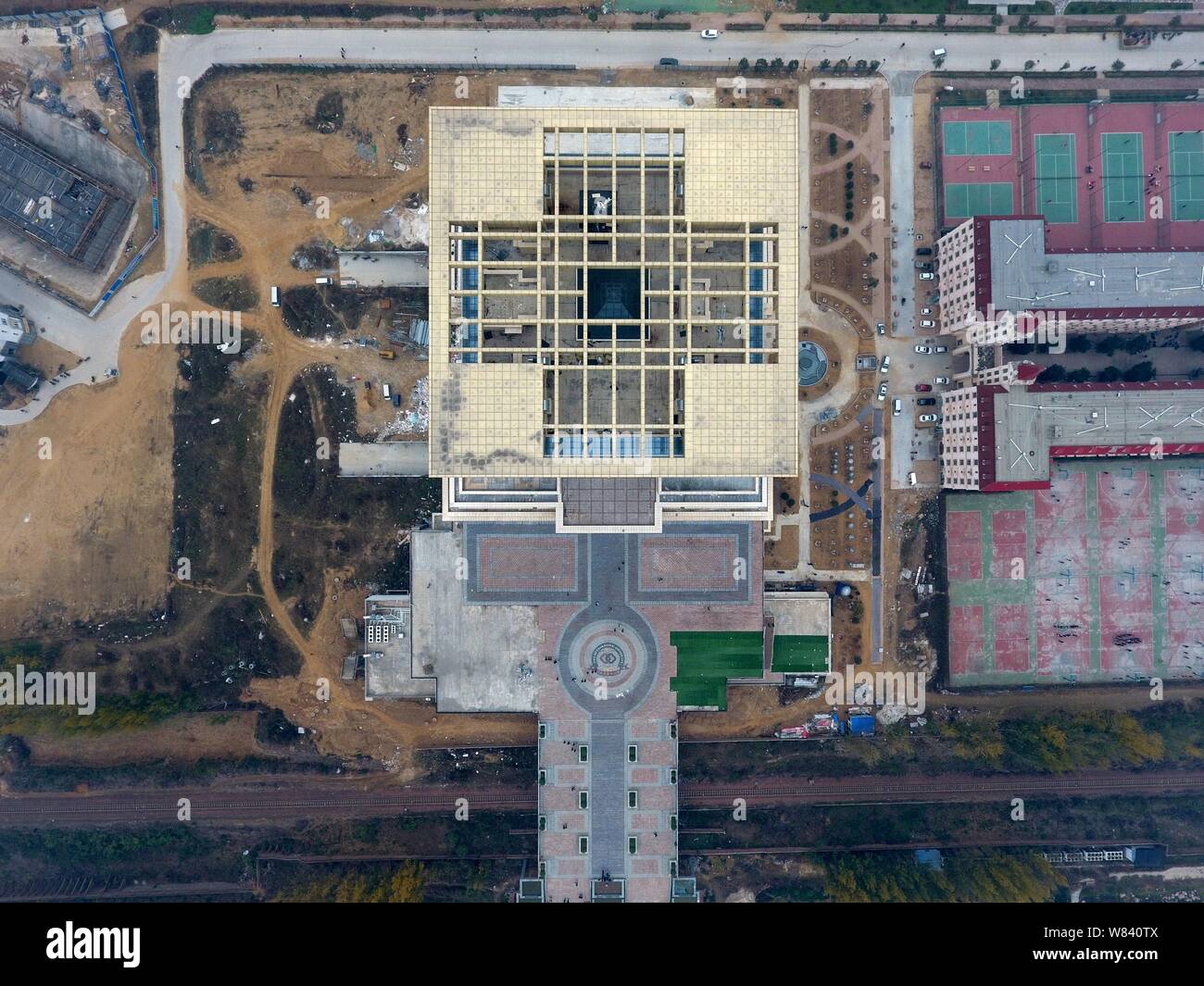An aerial view of the building of Sias International University under ...