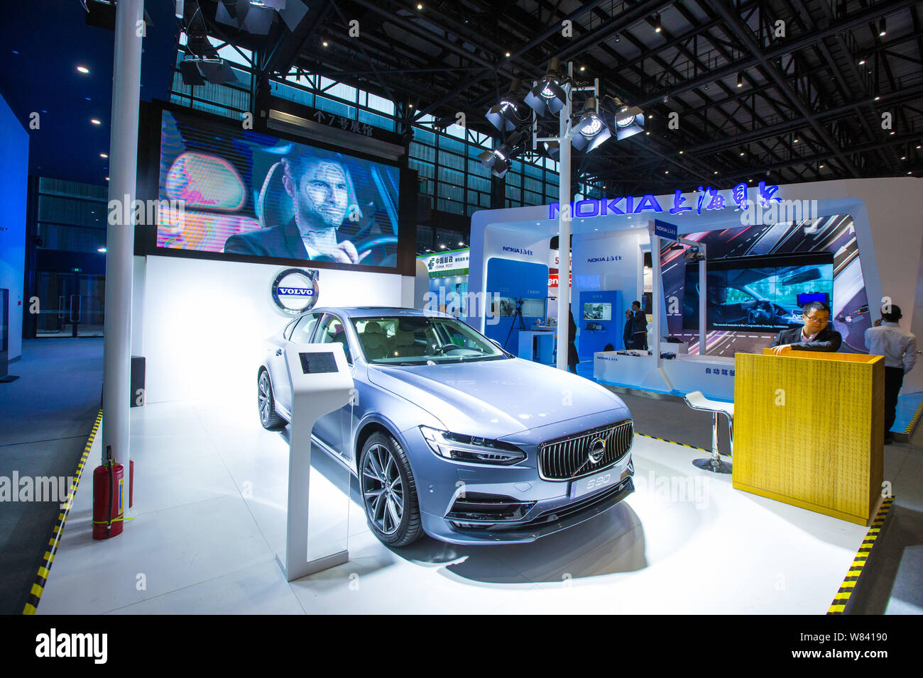 A Volvo S90 is on display at the Light of the Internet Expo during the ...