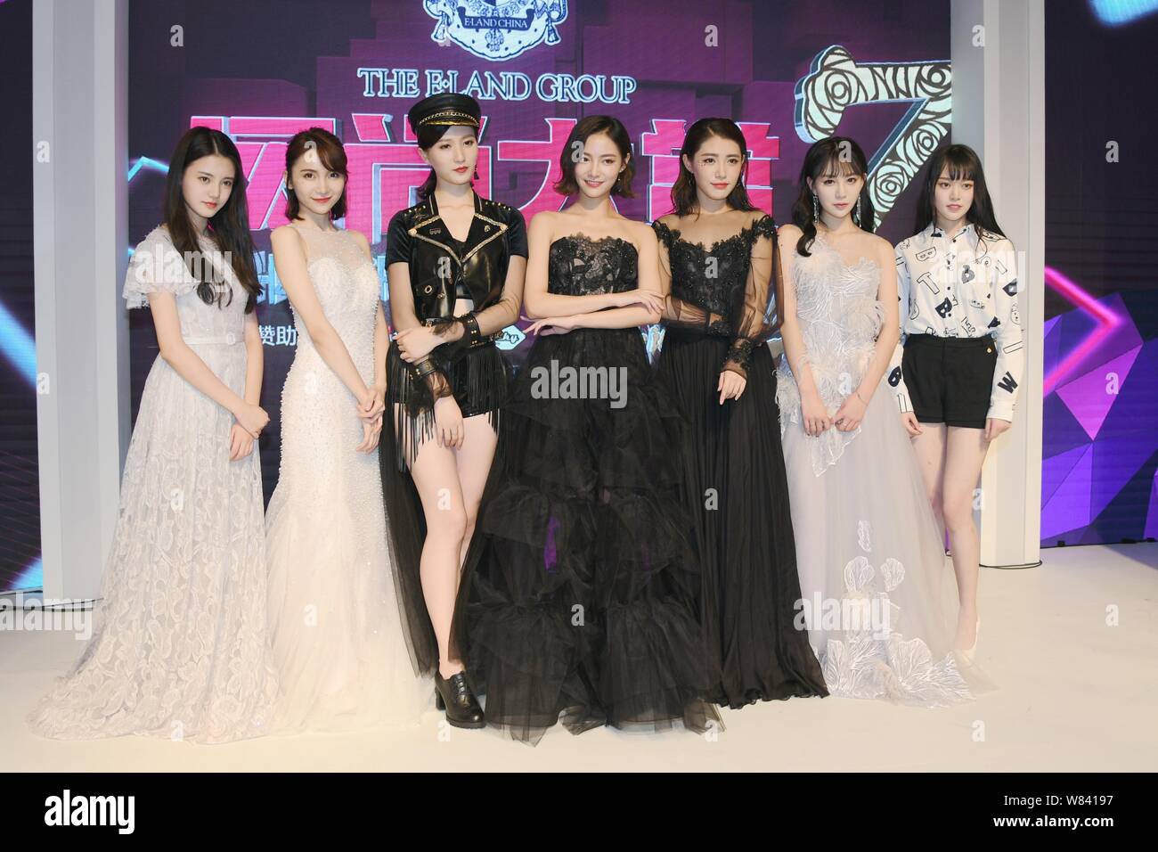 Members of Chinese girl group SNH48 pose during the SNH48 Fashion ...