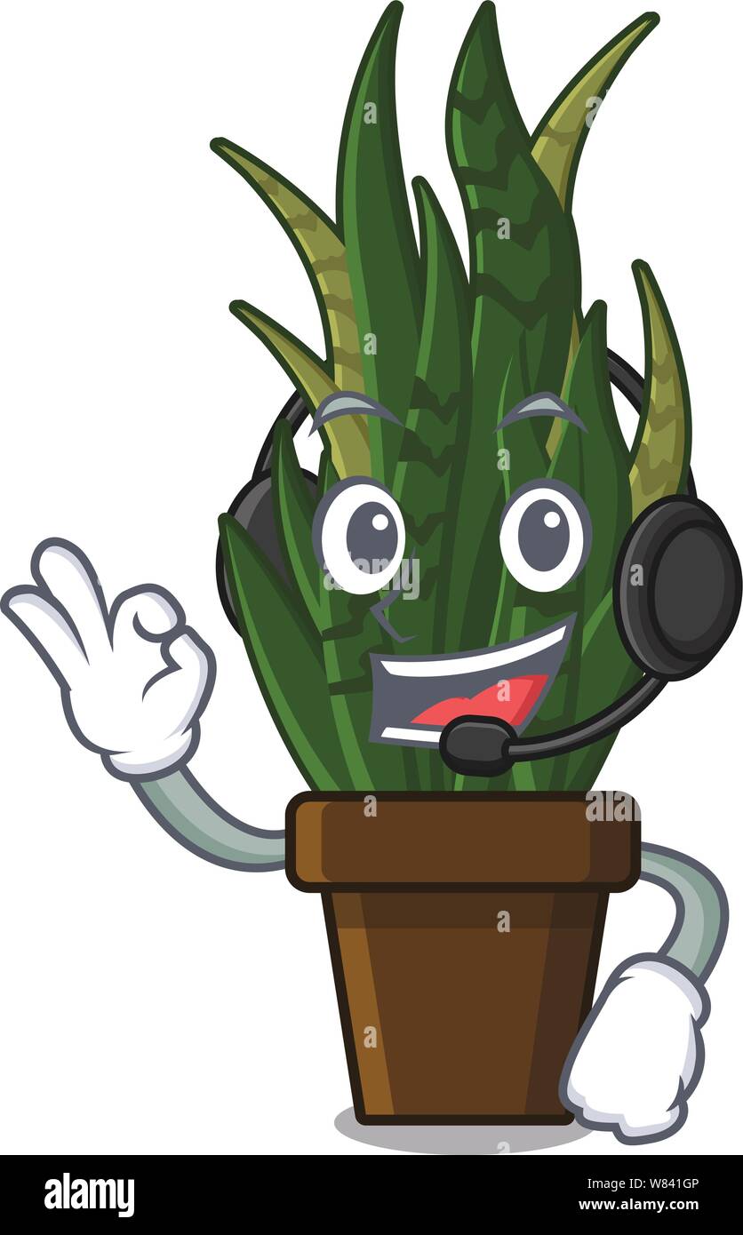 With headphone cartoon snake plant grows behind house Stock Vector ...