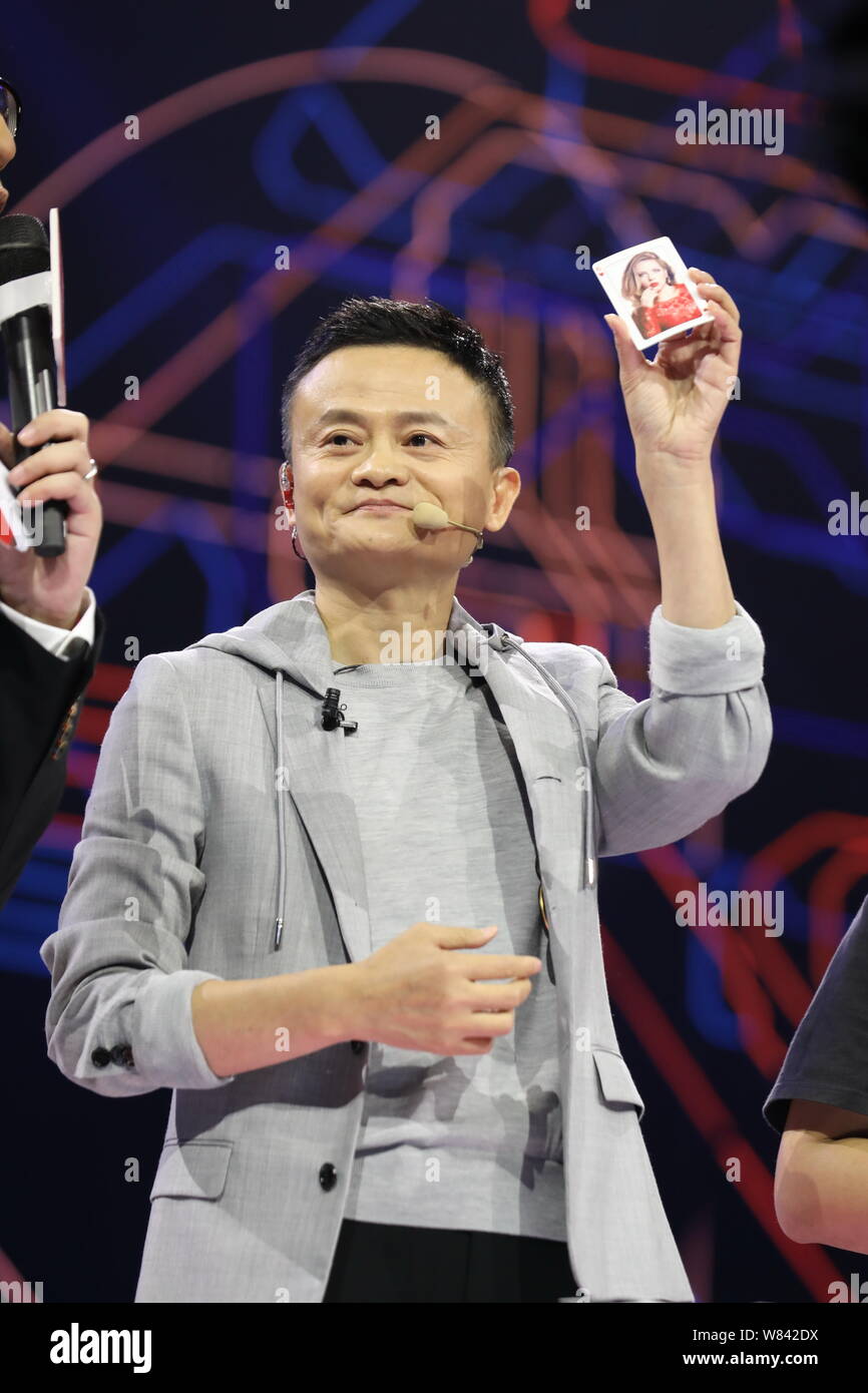 Jack Ma or Ma Yun, Chairman of Alibaba Group, performs a magic show ...
