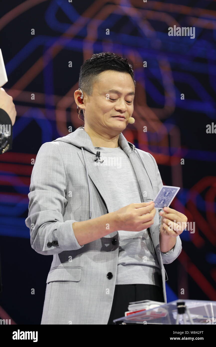 Jack Ma or Ma Yun, Chairman of Alibaba Group, performs a magic show ...