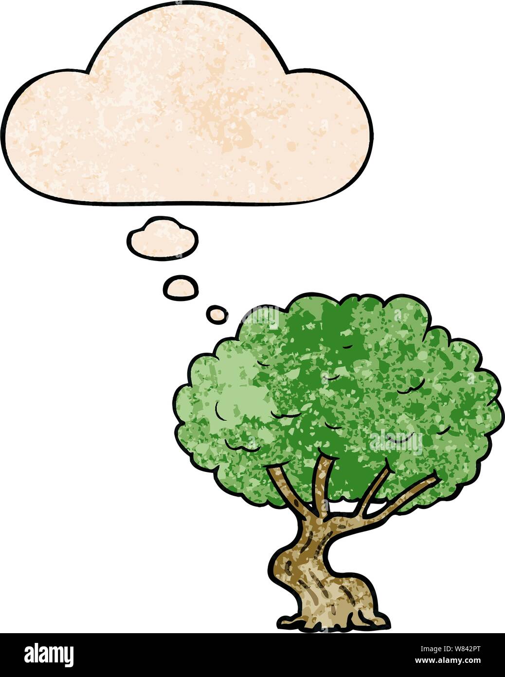 cartoon tree with thought bubble in grunge texture style Stock Vector ...