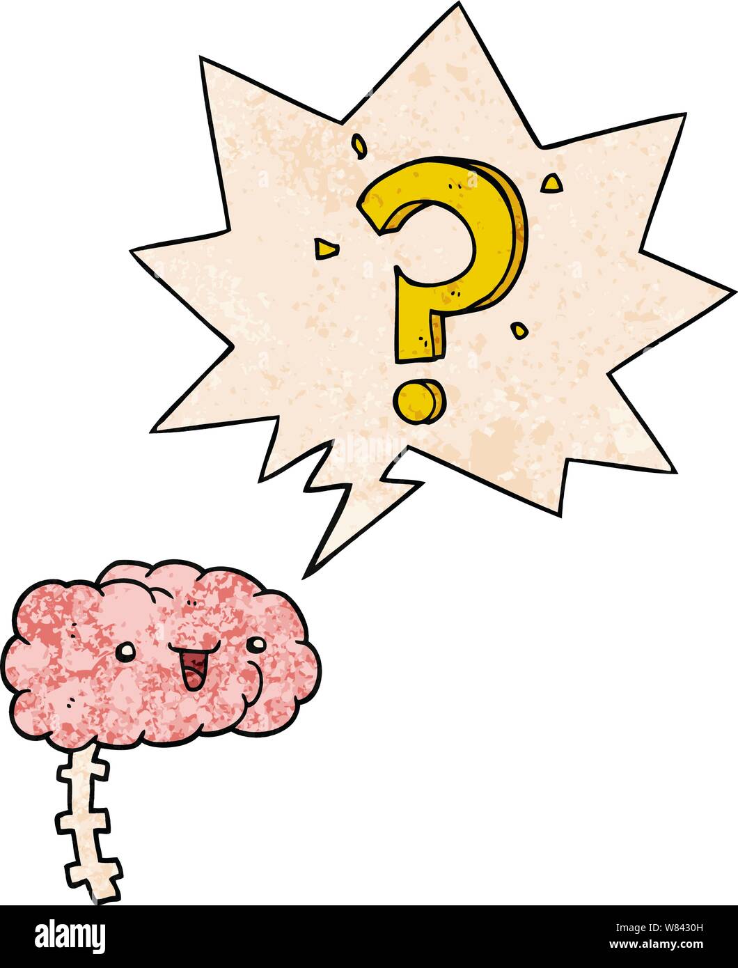 cartoon curious brain with speech bubble in retro texture style Stock ...