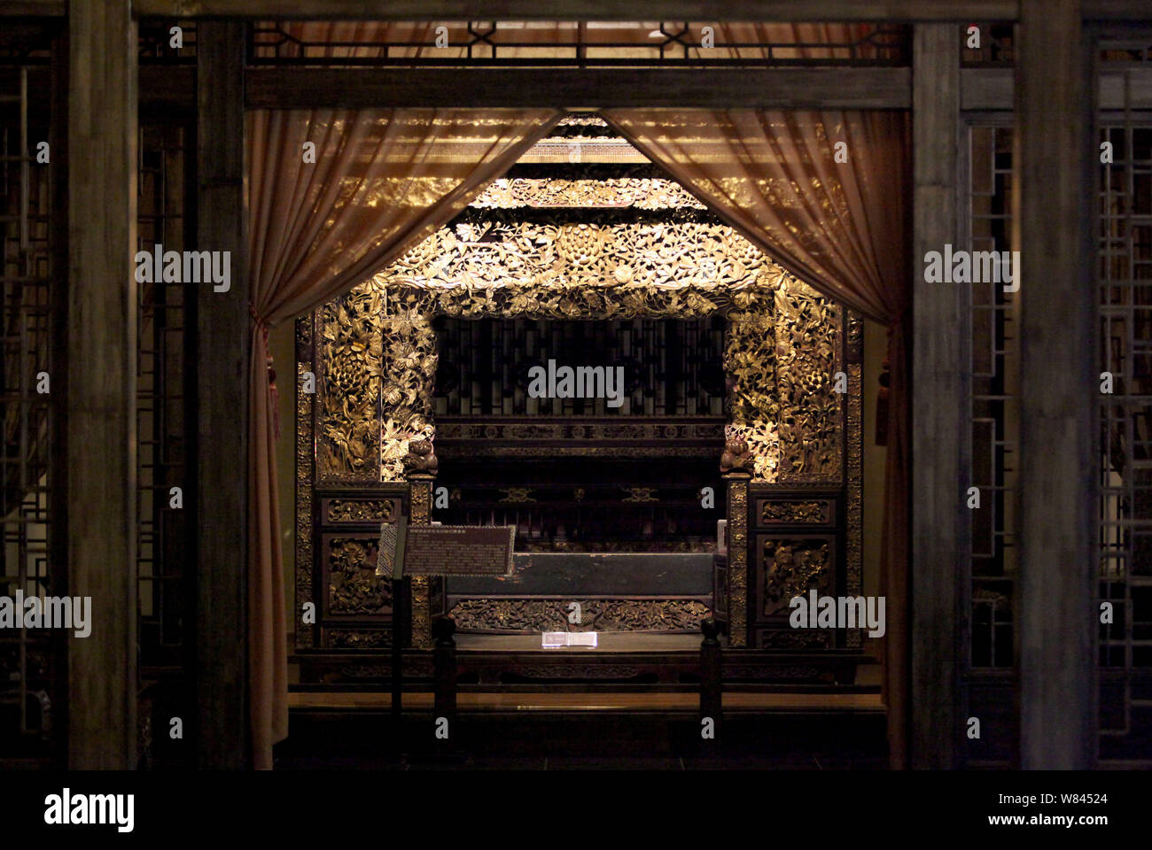 The luxury antique bed is on display at the Bayu Ancient Bed Museum in ...