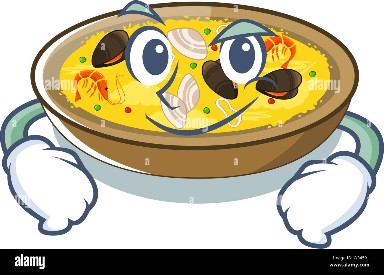 Smirking spanish paella cooked in cartoon skillet Stock Vector Image ...