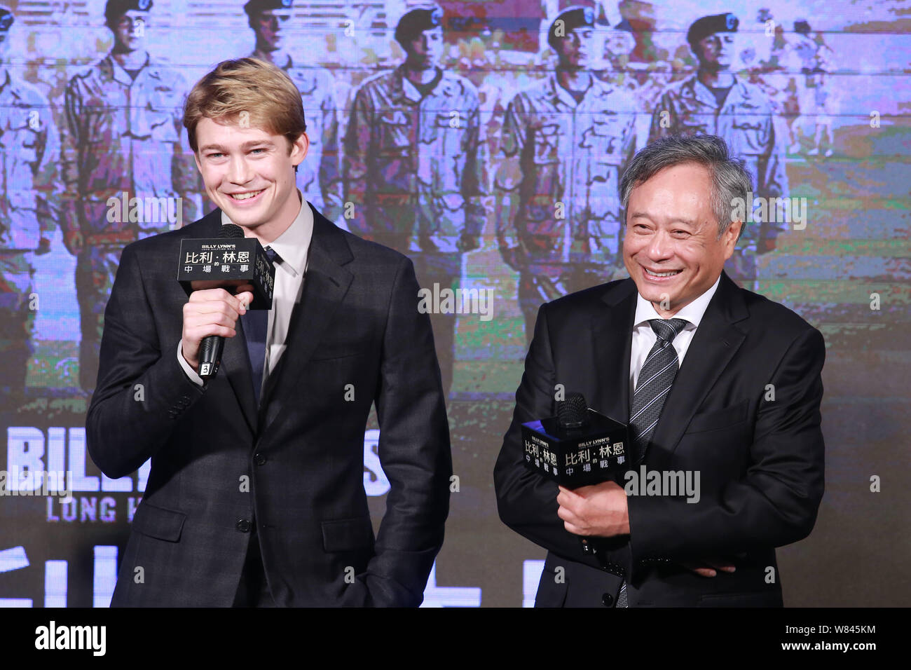 British actor Joe Alwyn, left, and Taiwanese director Ang Lee attend a ...