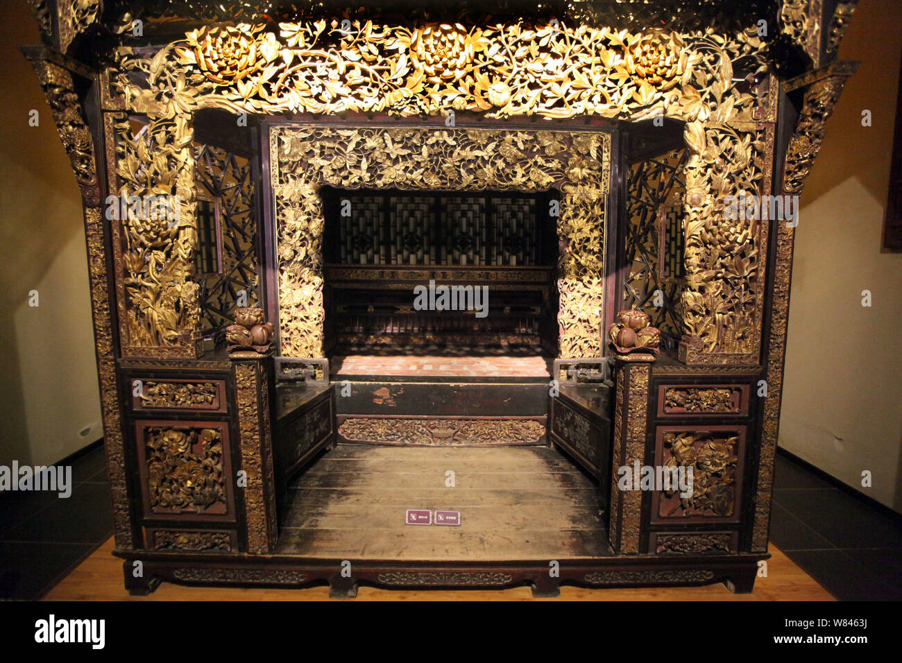 The luxury antique bed is on display at the Bayu Ancient Bed Museum in ...