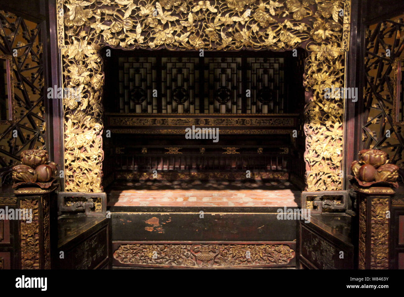 The luxury antique bed is on display at the Bayu Ancient Bed Museum in ...