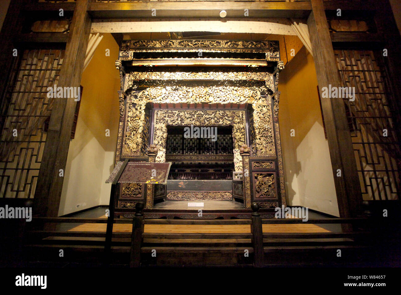 The luxury antique bed is on display at the Bayu Ancient Bed Museum in ...
