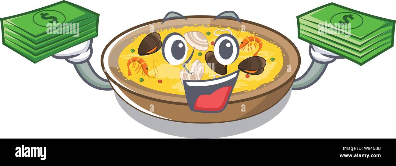 With money bag spanish paella dishes in cartoon shape Stock Vector ...