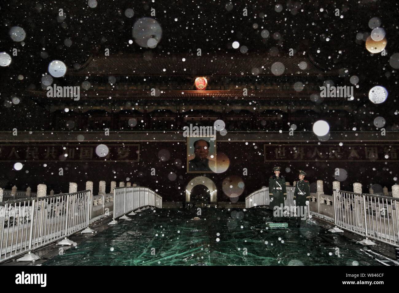 Chinese paramilitary policemen stand guard in front of the Tian'anmen ...