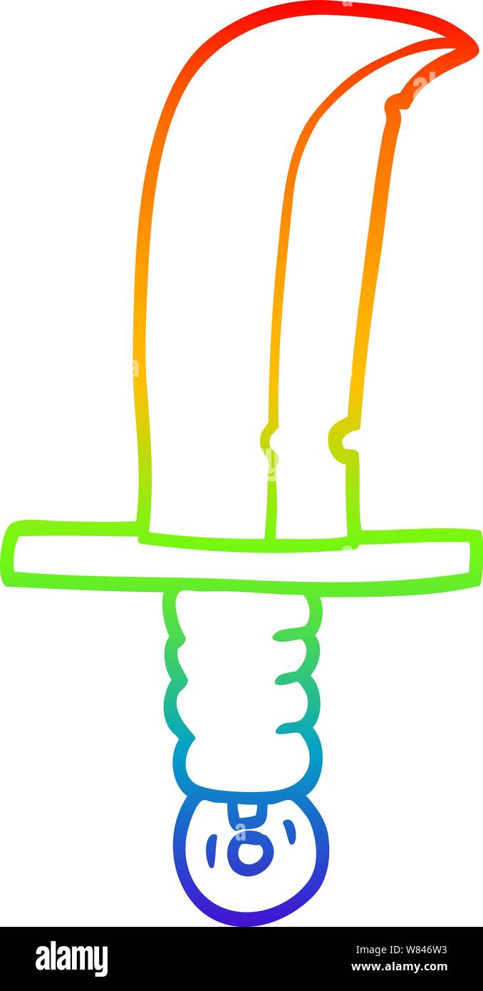 rainbow gradient line drawing of a cartoon of an old bronze sword Stock ...