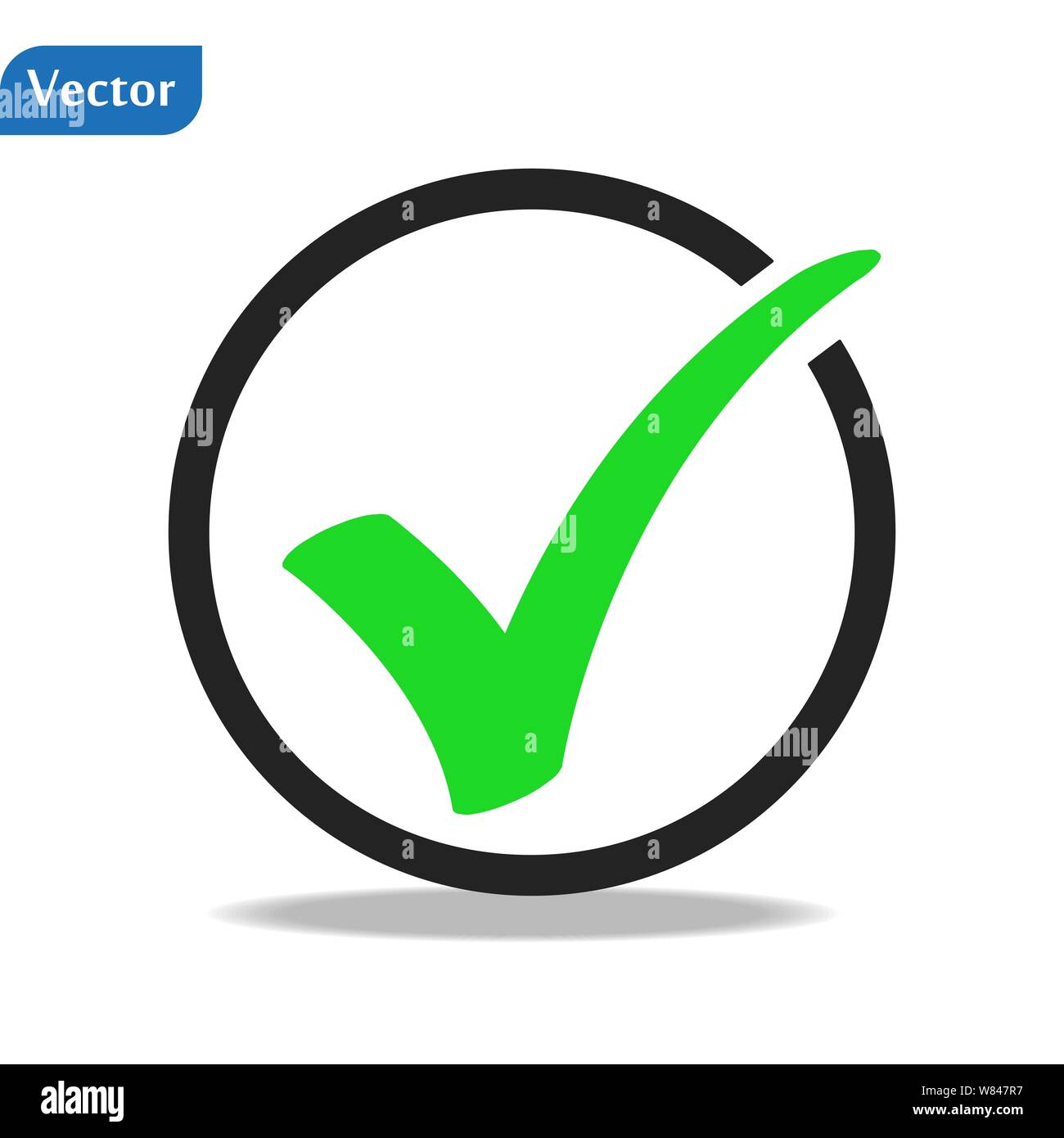 Green Check mark icon in a circle. Tick symbol in black color, vector ...