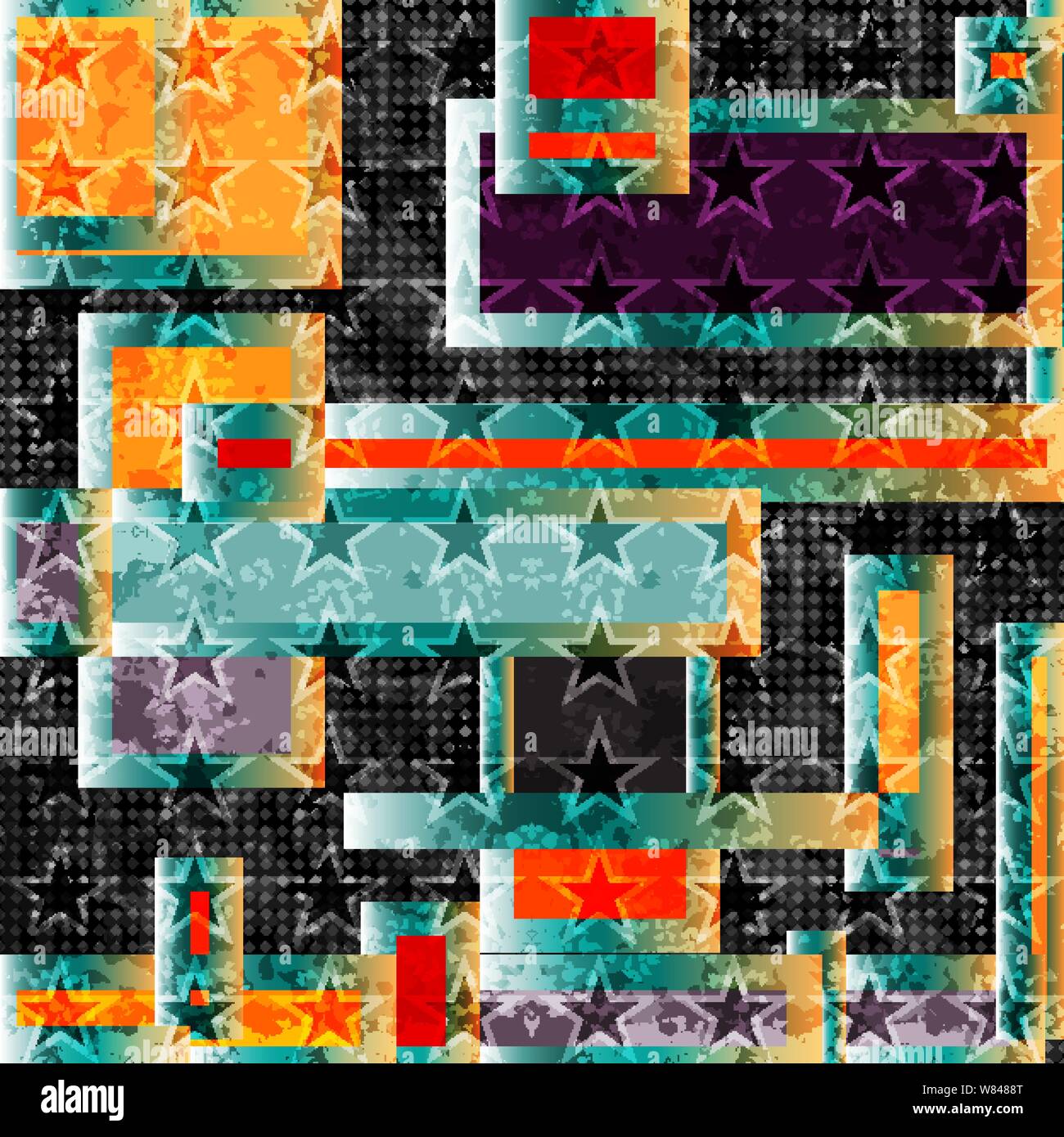 abstract geometric objects. polygons and stars on a black background ...