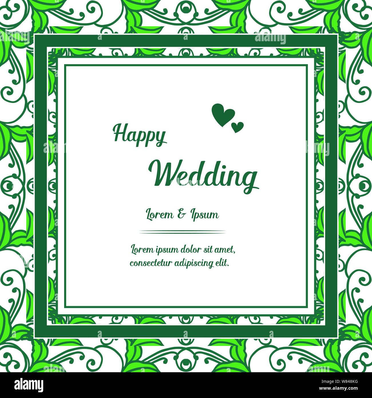 Invitation card happy wedding, with texture flower frame, crowd of leaf ...