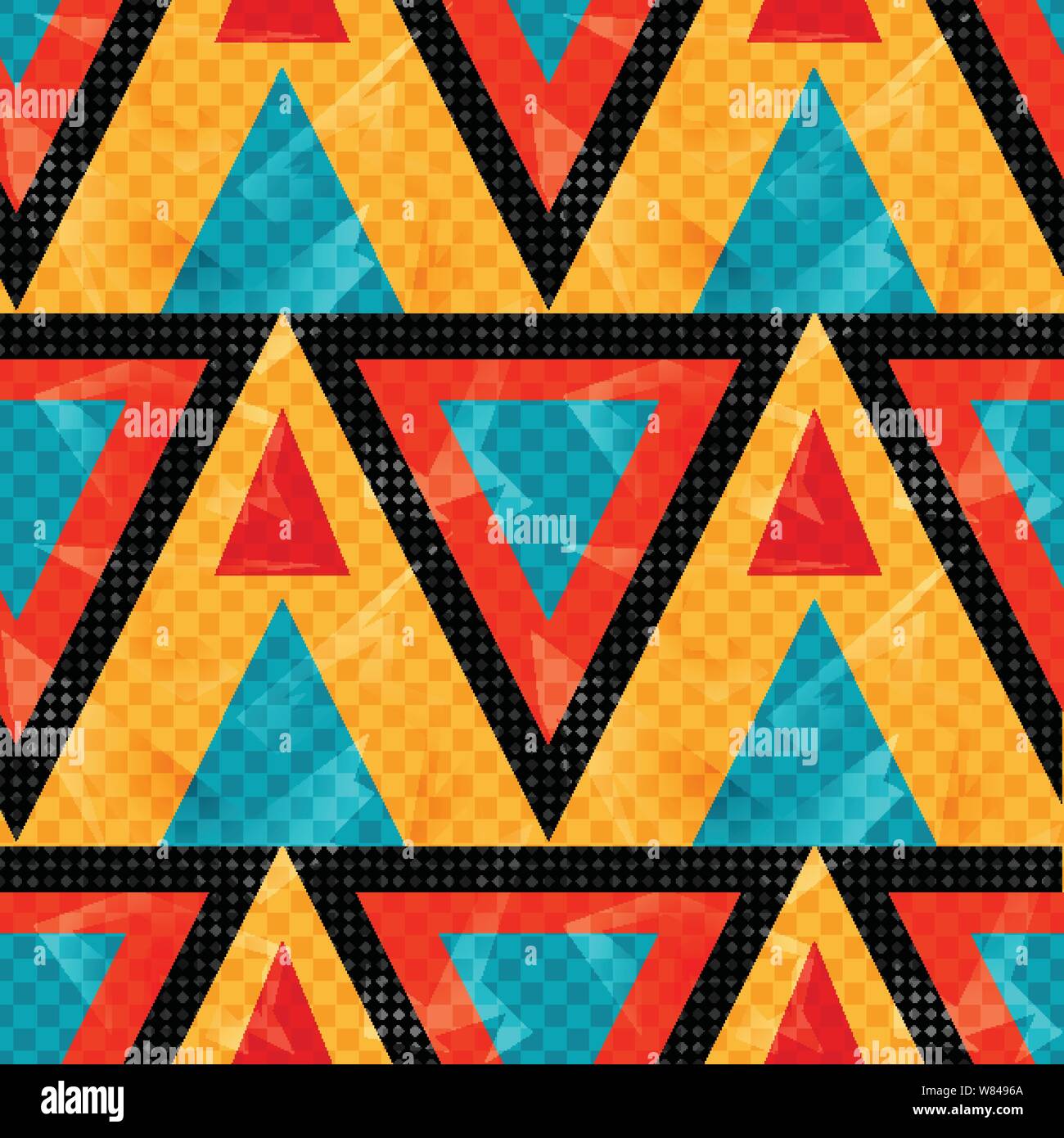 orange red and blue polygons. seamless pattern. vector illustration ...
