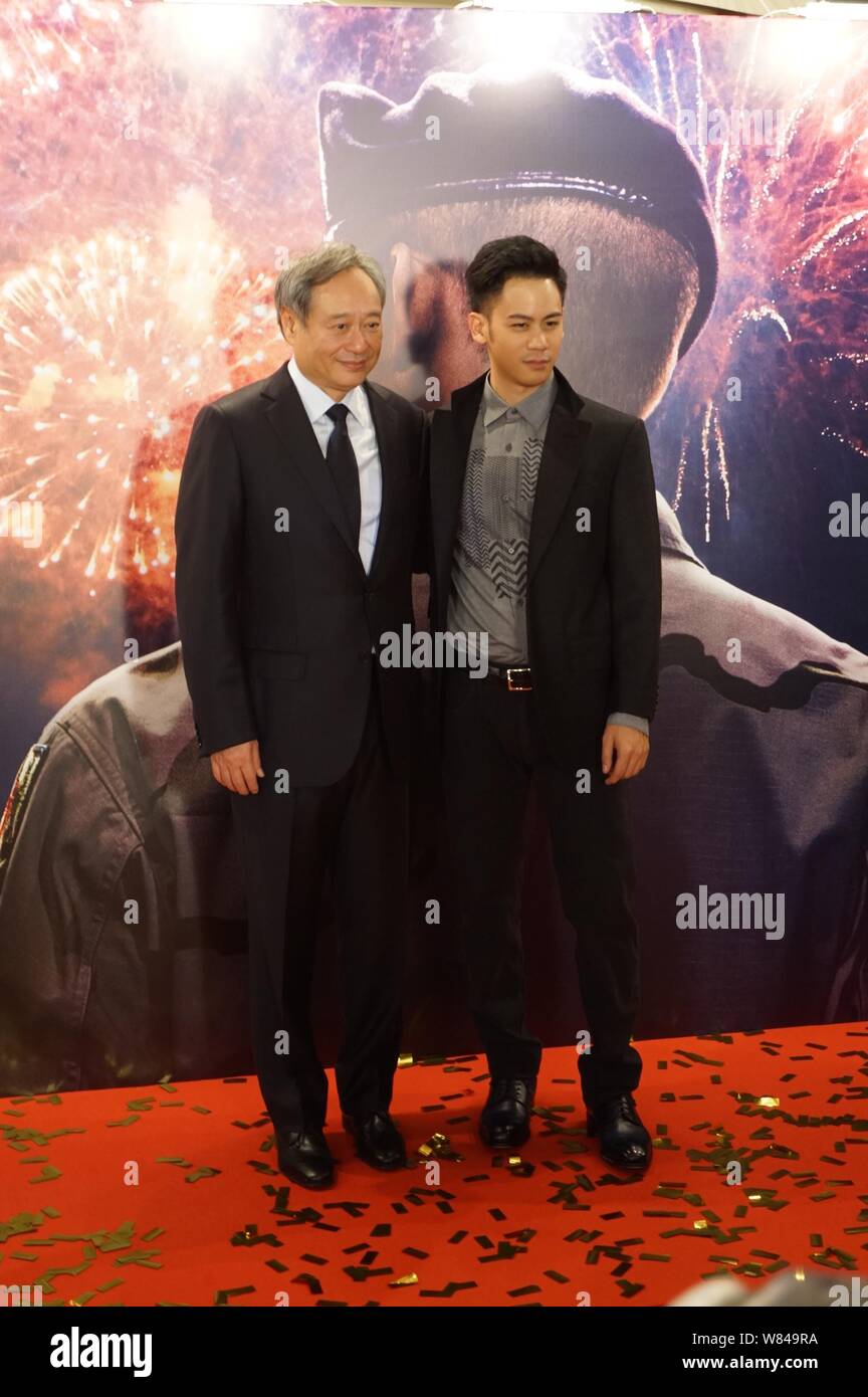 Taiwanese director Ang Lee, left, and his actor son Mason Lee pose at a ...