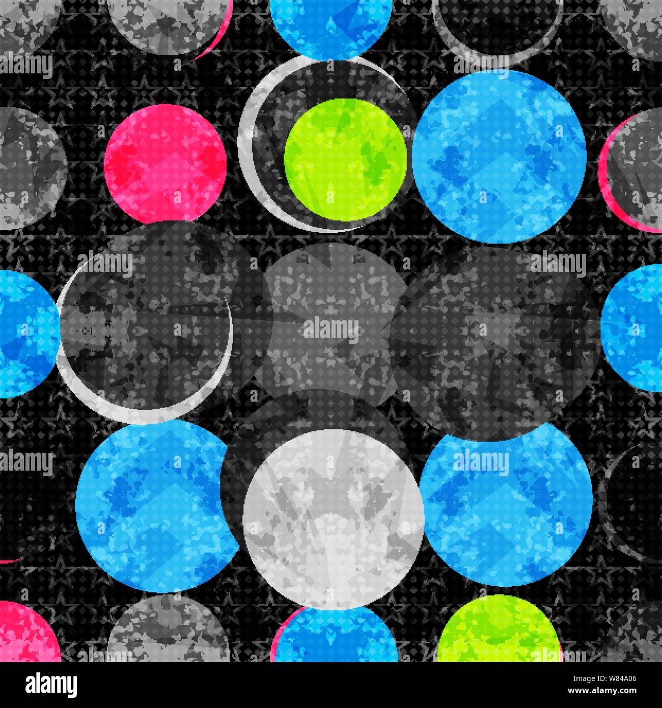 psychedelic circles on a black background. grunge effect. vector ...
