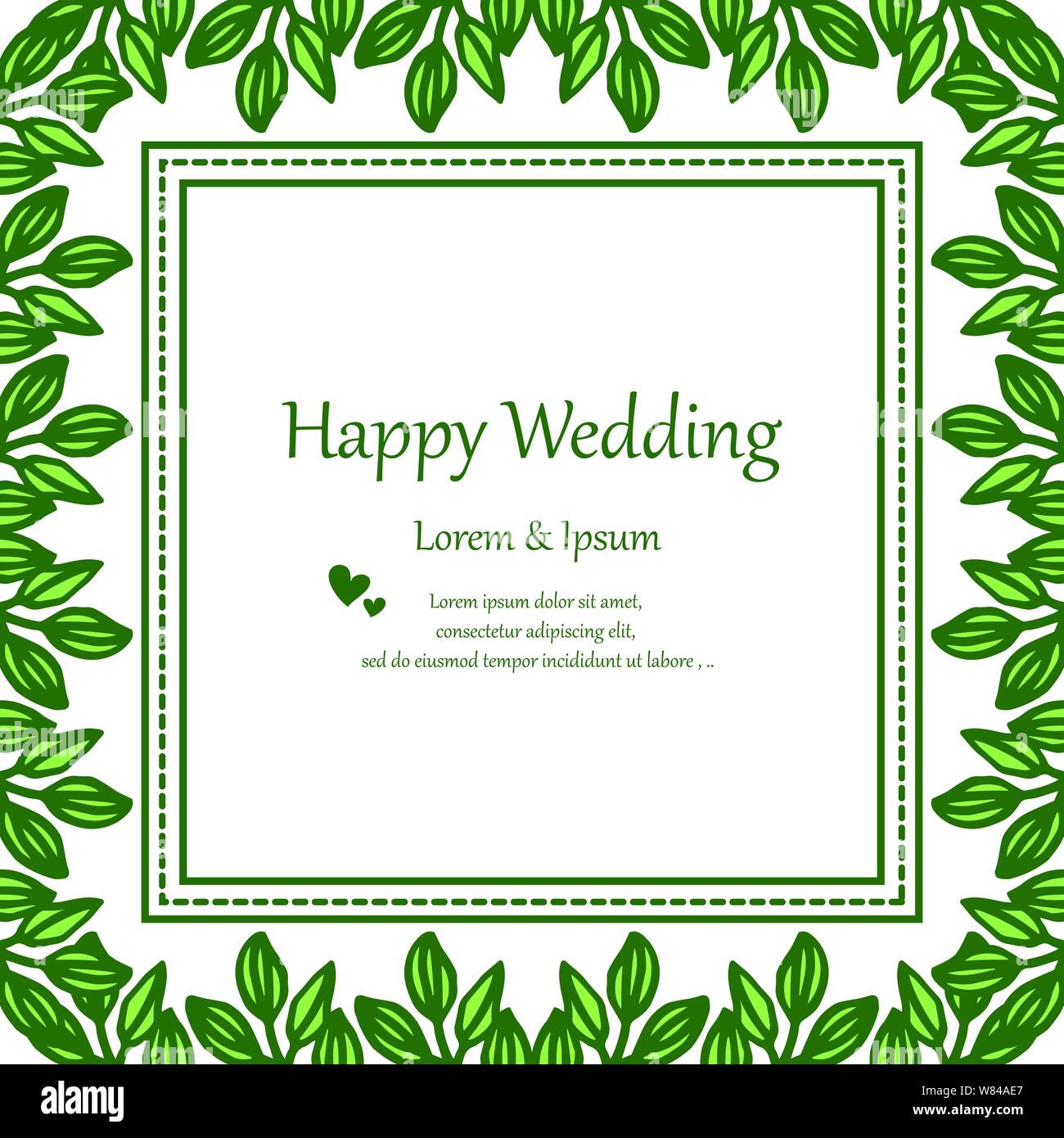 Lettering of happy wedding, greeting card design. Vector illustration ...