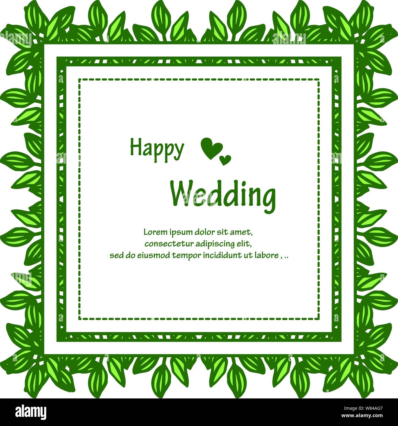 Lettering of happy wedding, greeting card design. Vector illustration ...