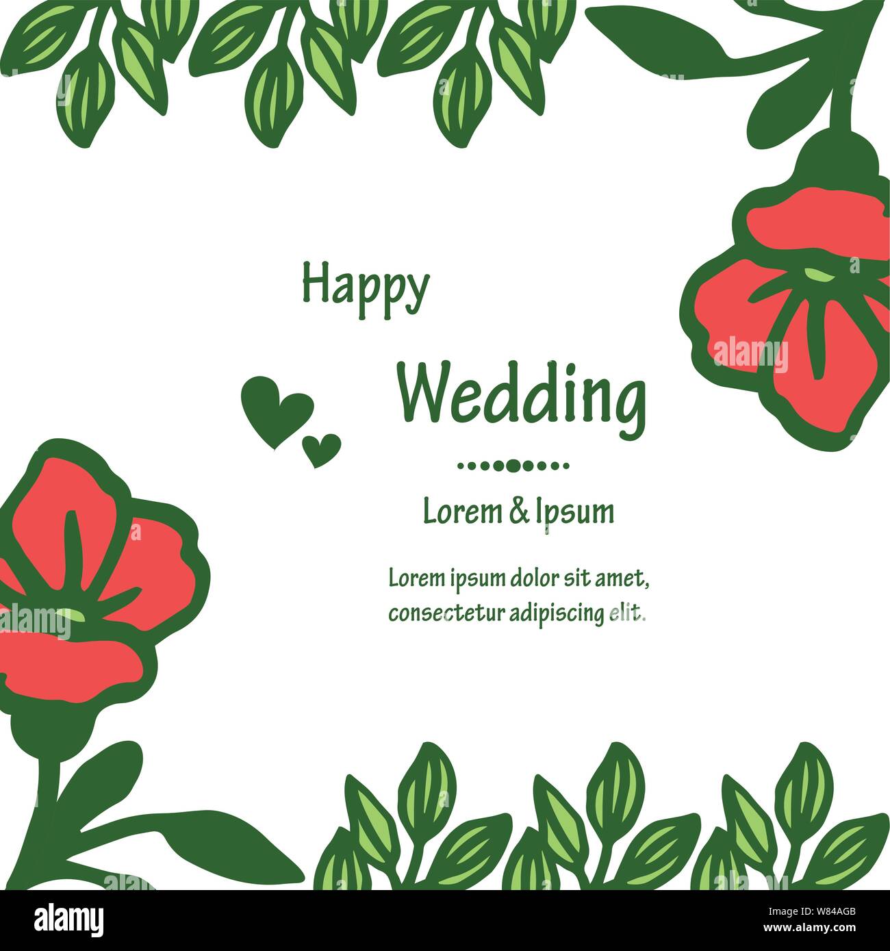 Lettering of happy wedding, greeting card design. Vector illustration ...