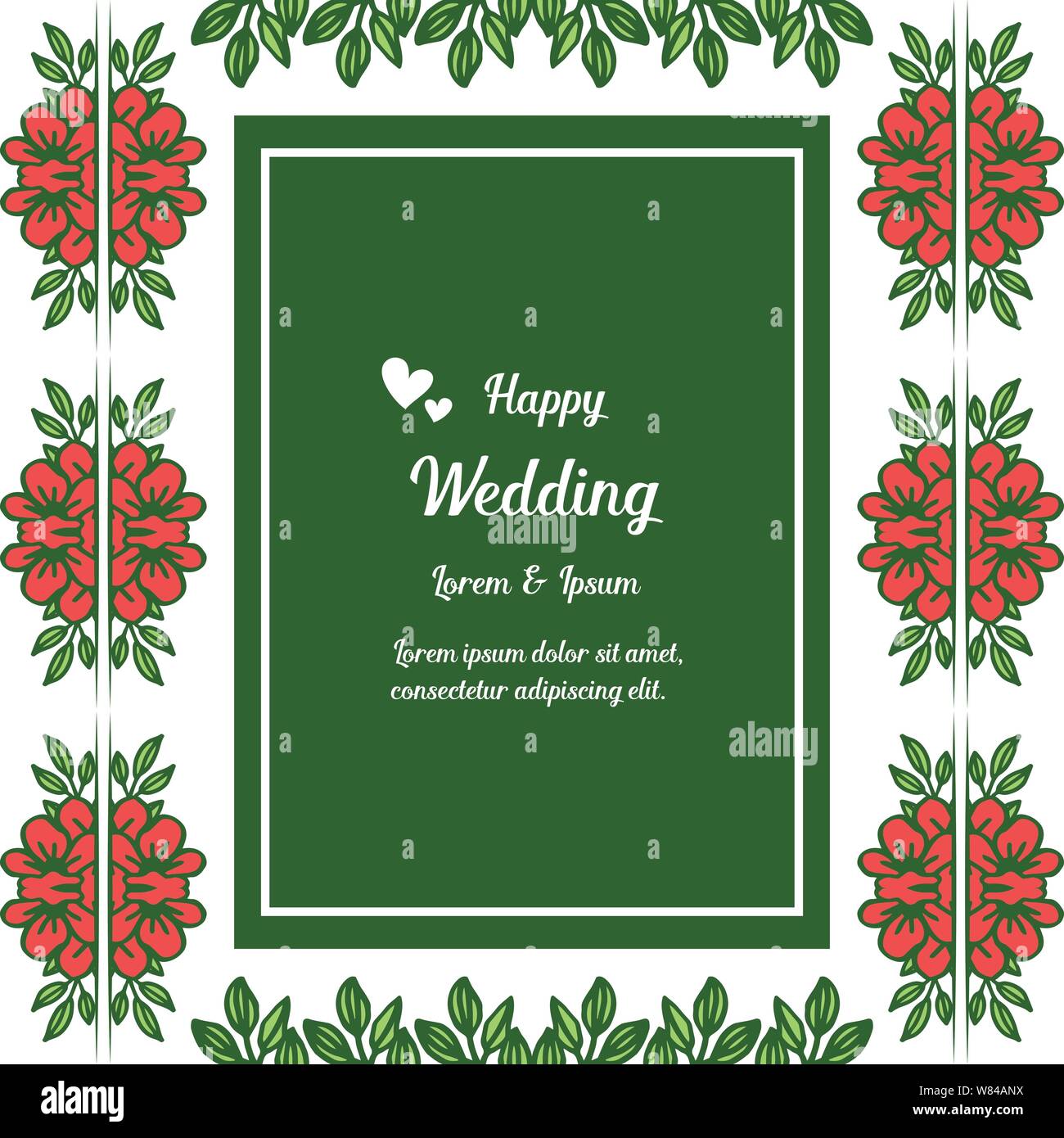 Lettering of happy wedding, greeting card design. Vector illustration ...