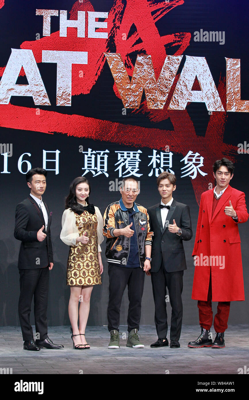 (From left) Chinese actor Huang Xuan, actress Jing Tian, director Zhang ...