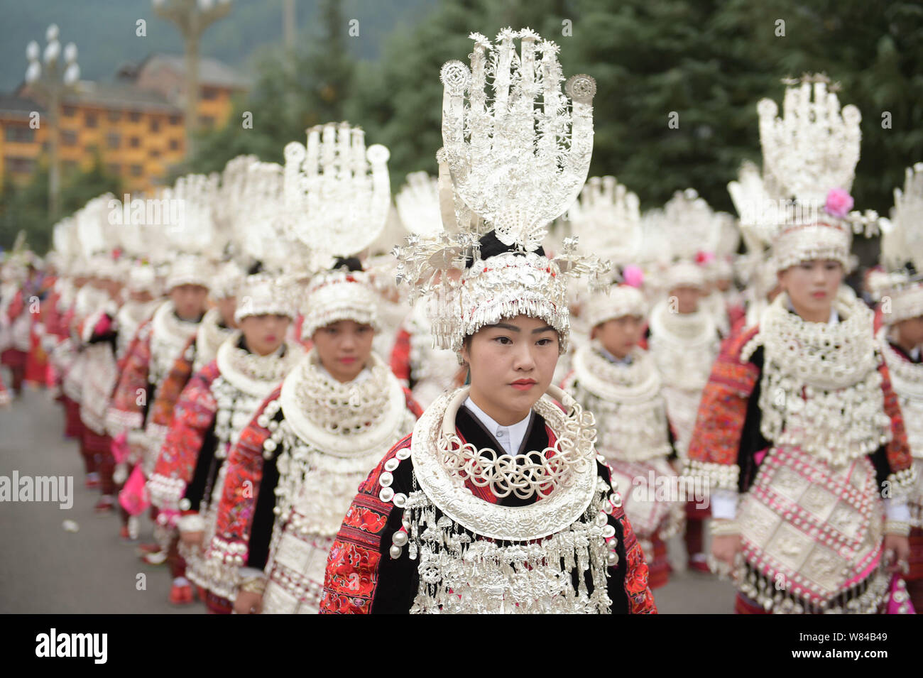 Young Chinese women of Miao ethnic minority dressed in traditional ...