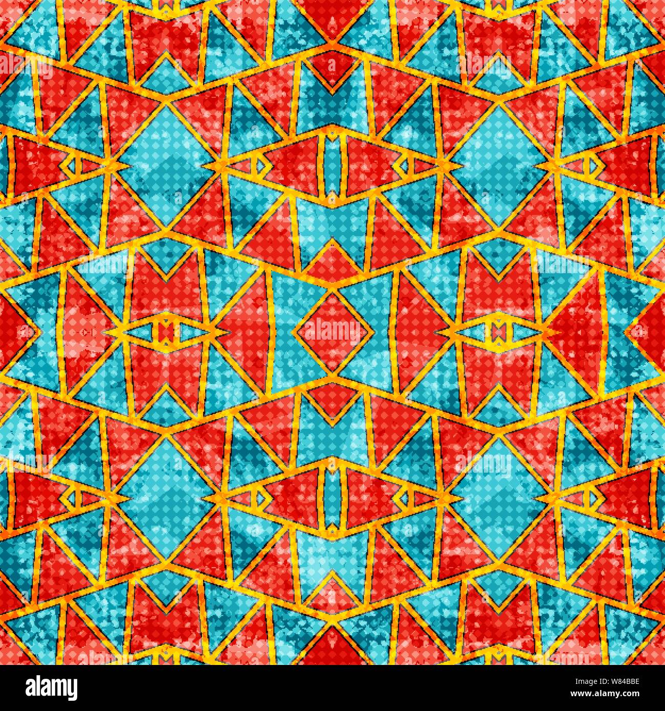 orange polygons on a blue background. Seamless geometric pattern ...
