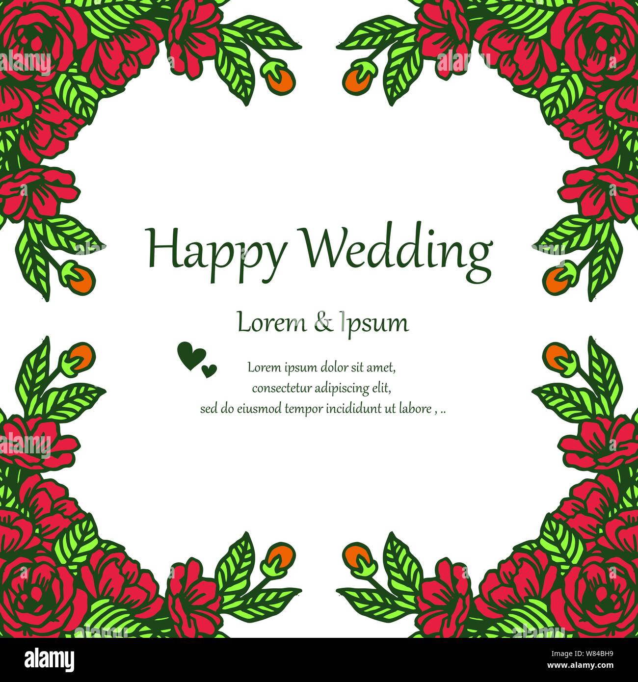Beautiful red flower frame, wallpaper design of card happy wedding ...