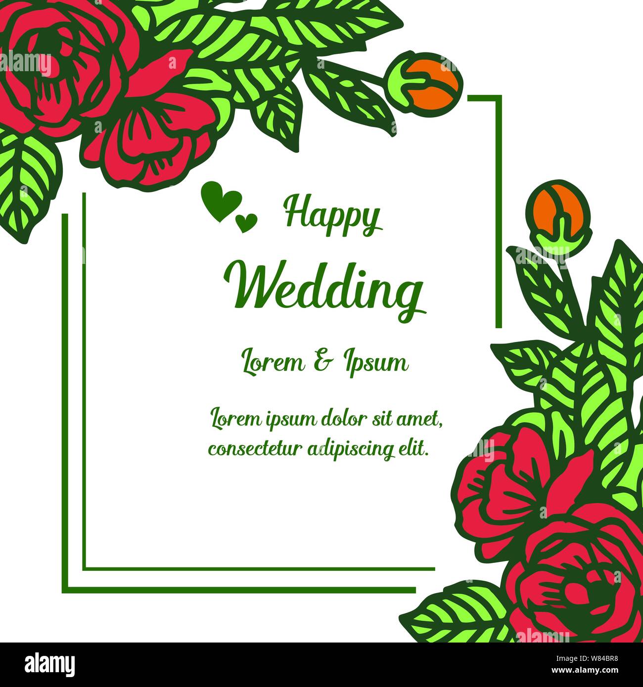 Beautiful red flower frame, wallpaper design of card happy wedding ...