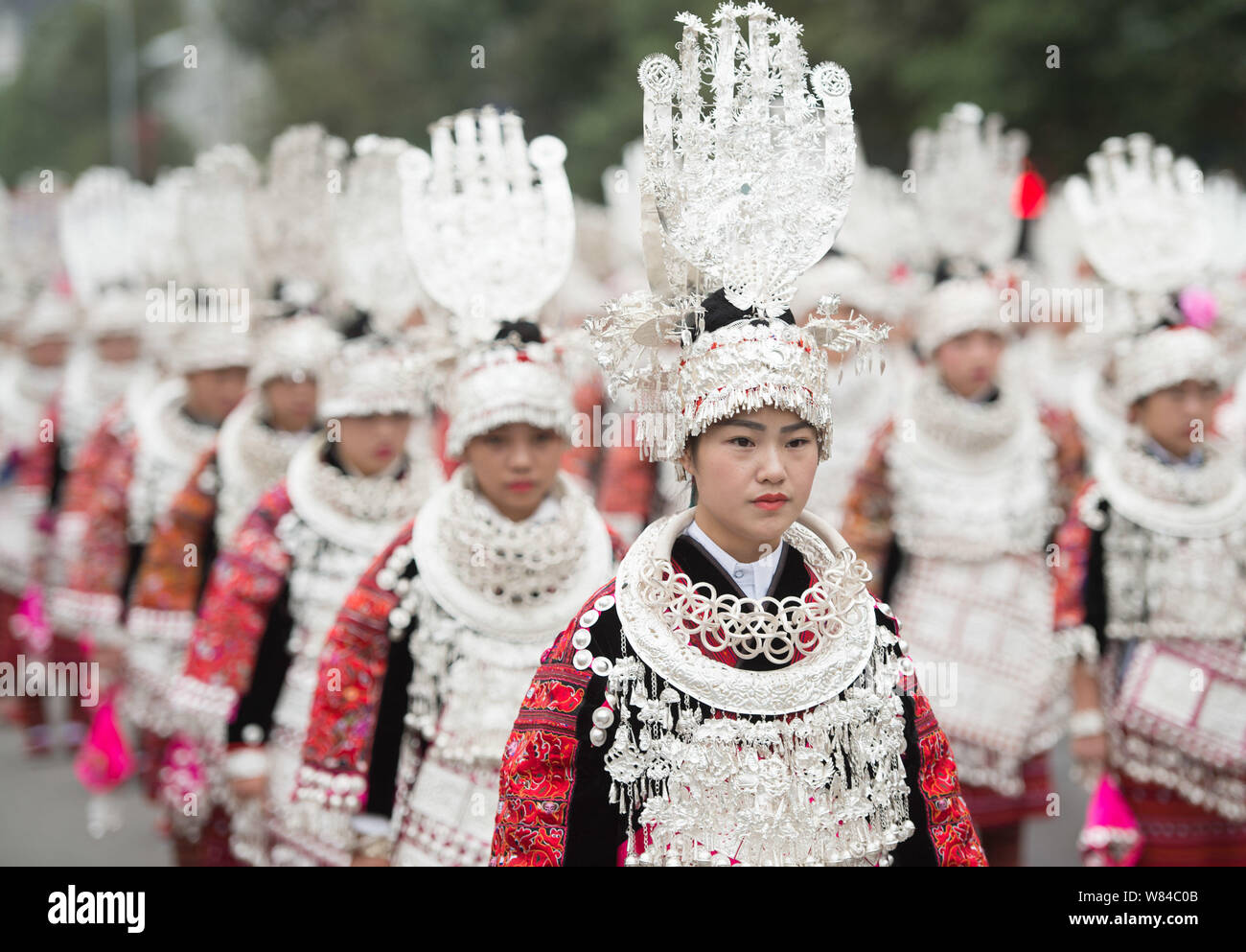 Young Chinese women of Miao ethnic minority dressed in traditional ...
