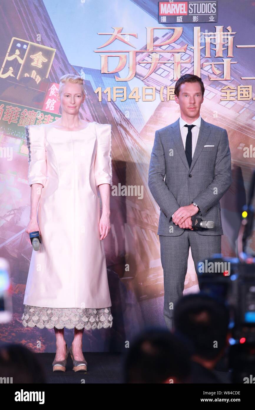 British actress Tilda Swinton, left, and actor Benedict Cumberbatch ...