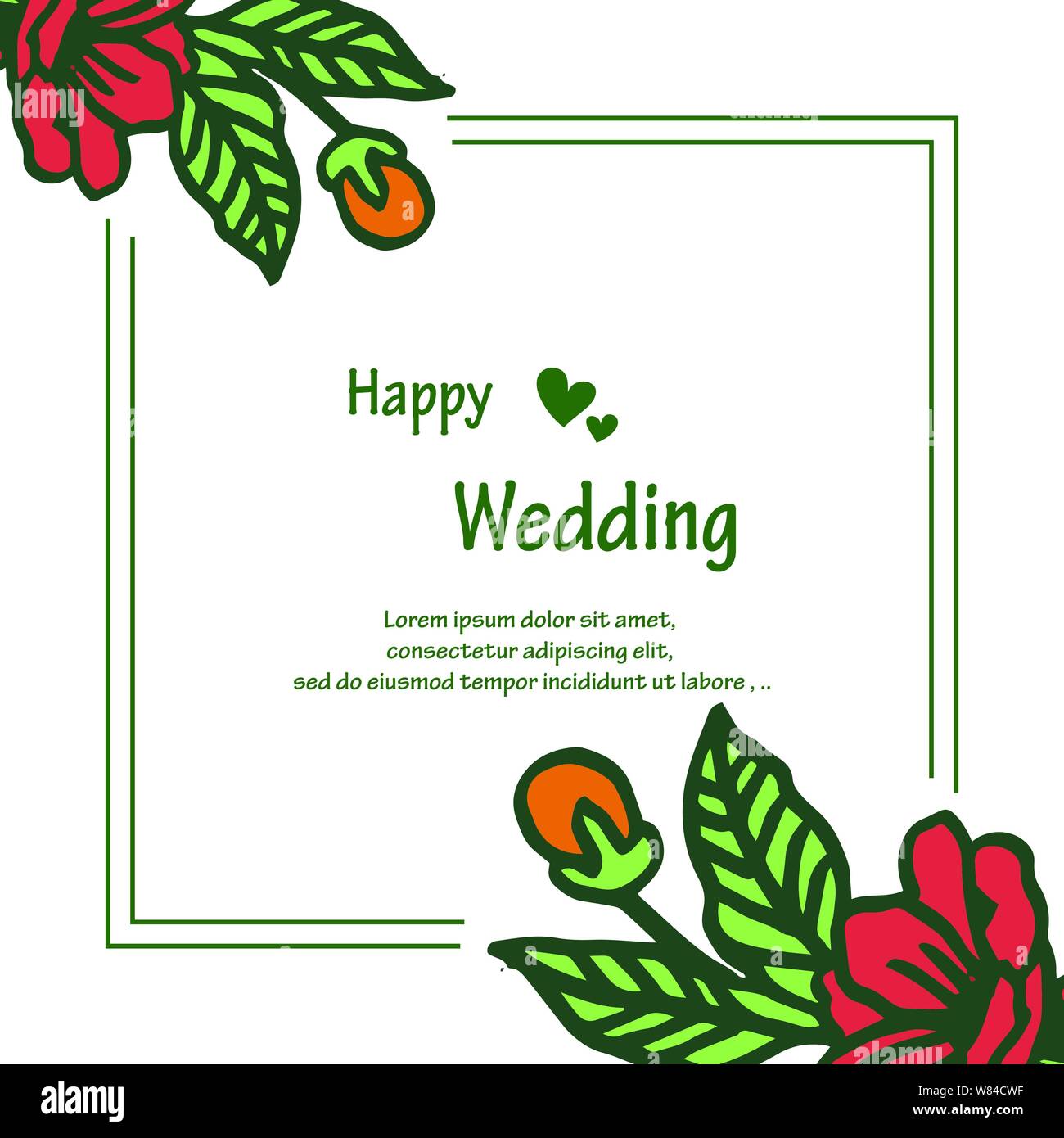 Beautiful red flower frame, wallpaper design of card happy wedding ...