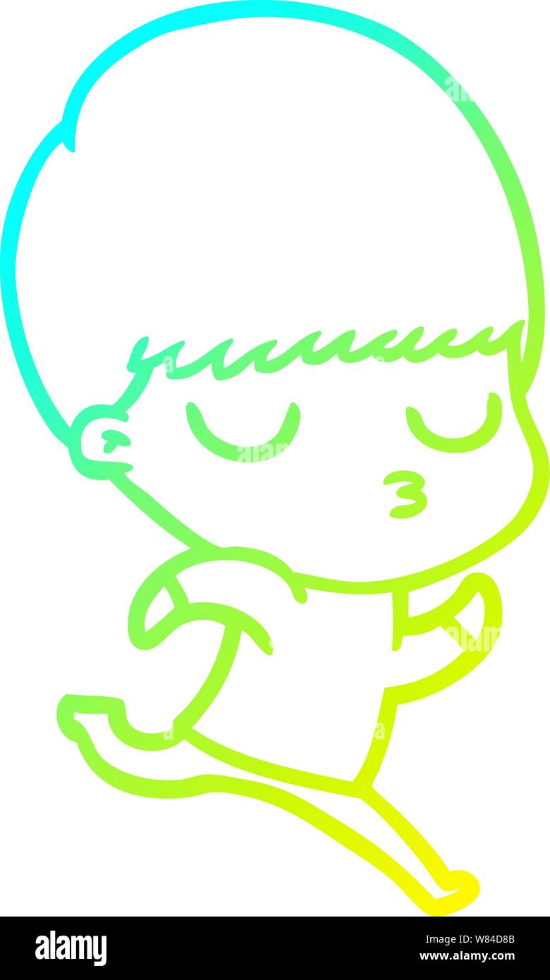 cold gradient line drawing of a cartoon calm boy Stock Vector Image ...