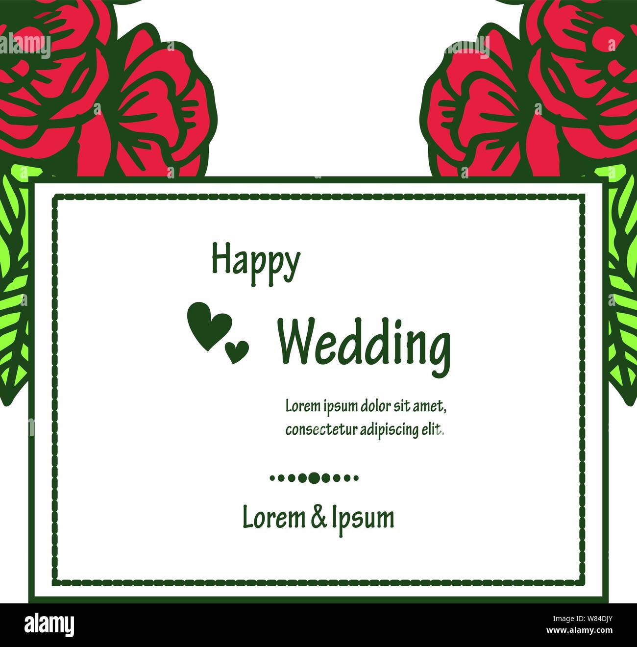 Shape square frame, vintage flower frame, design of card happy wedding ...