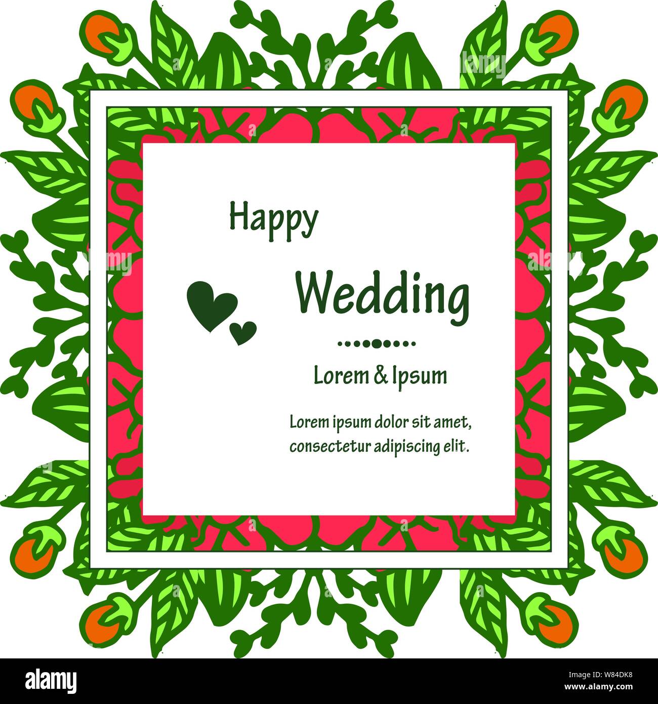 Shape square frame, vintage flower frame, design of card happy wedding ...