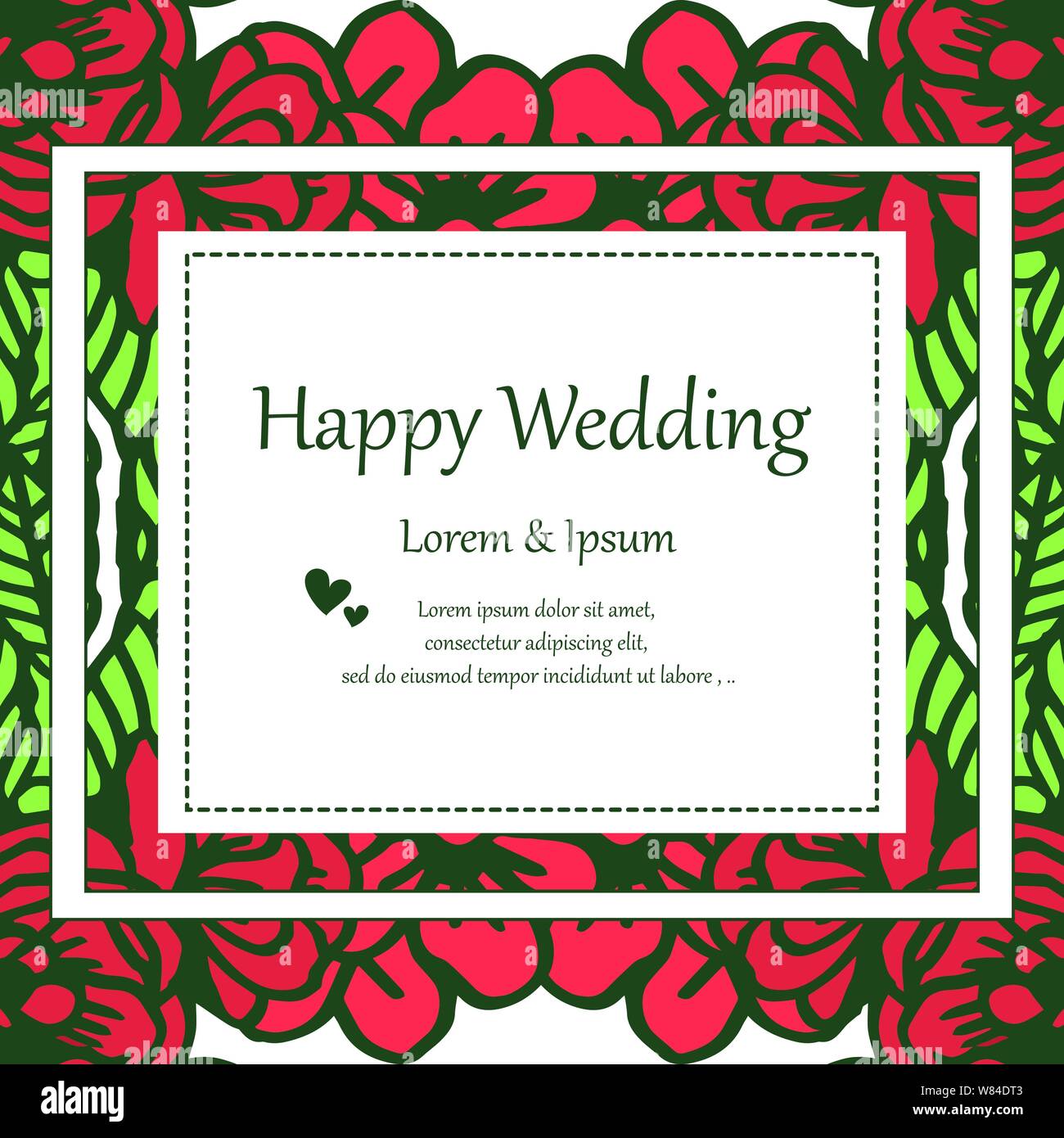 Shape square frame, vintage flower frame, design of card happy wedding ...