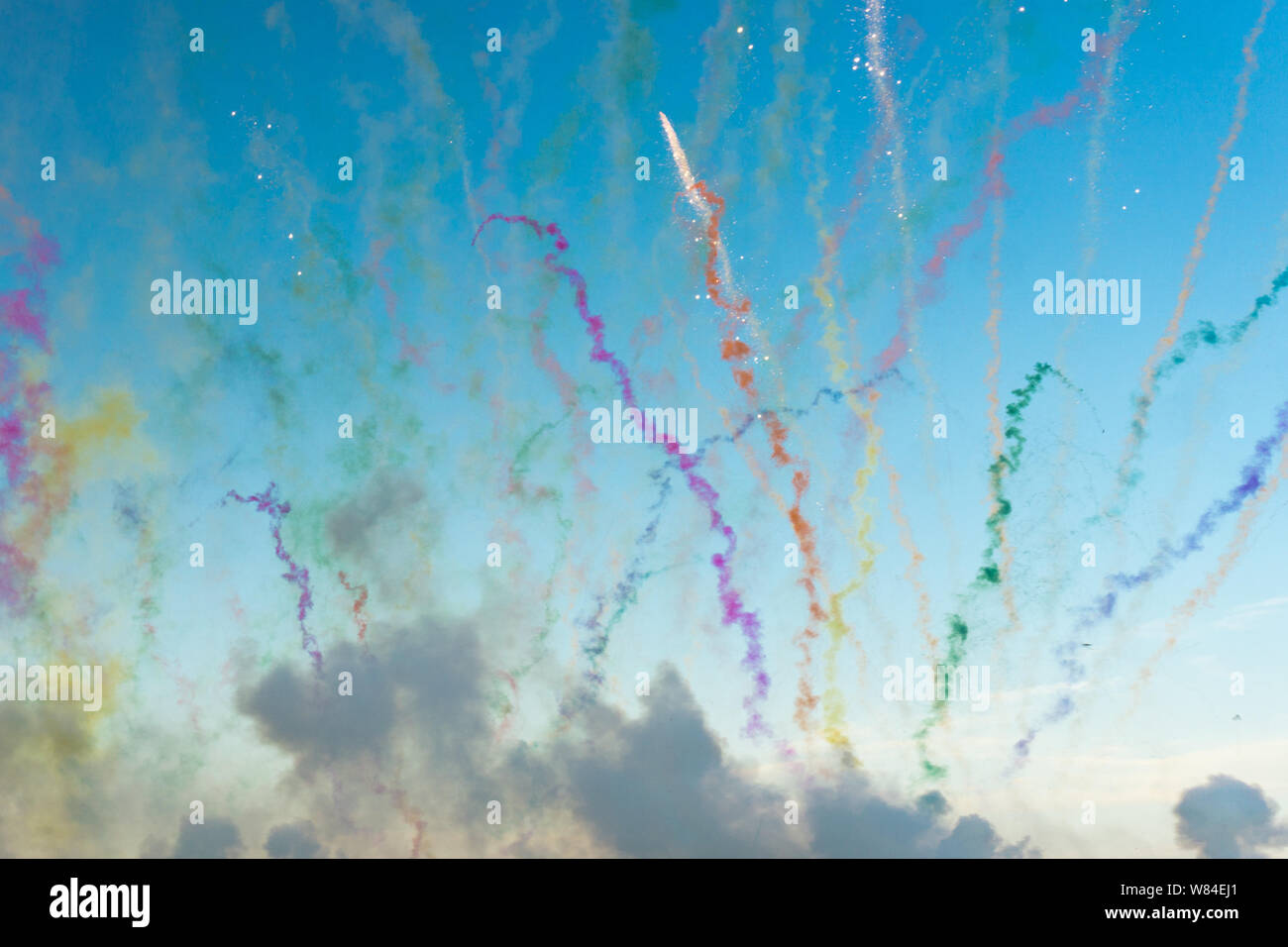 Day fireworks made with color bombs exploding smoke paint Stock Photo ...