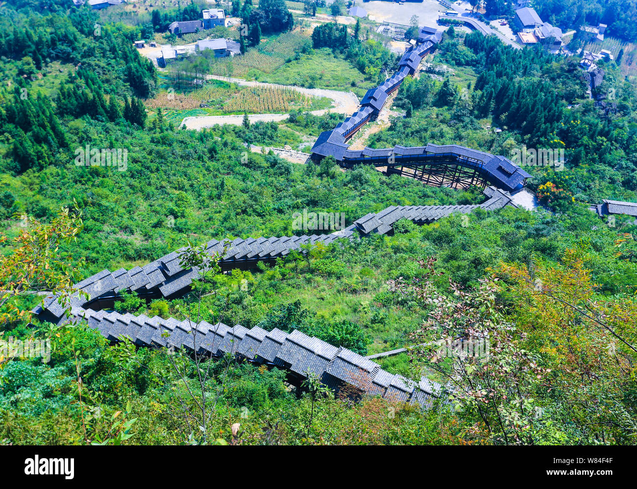 An aerial view of the world's longest sightseeing escalator in the ...