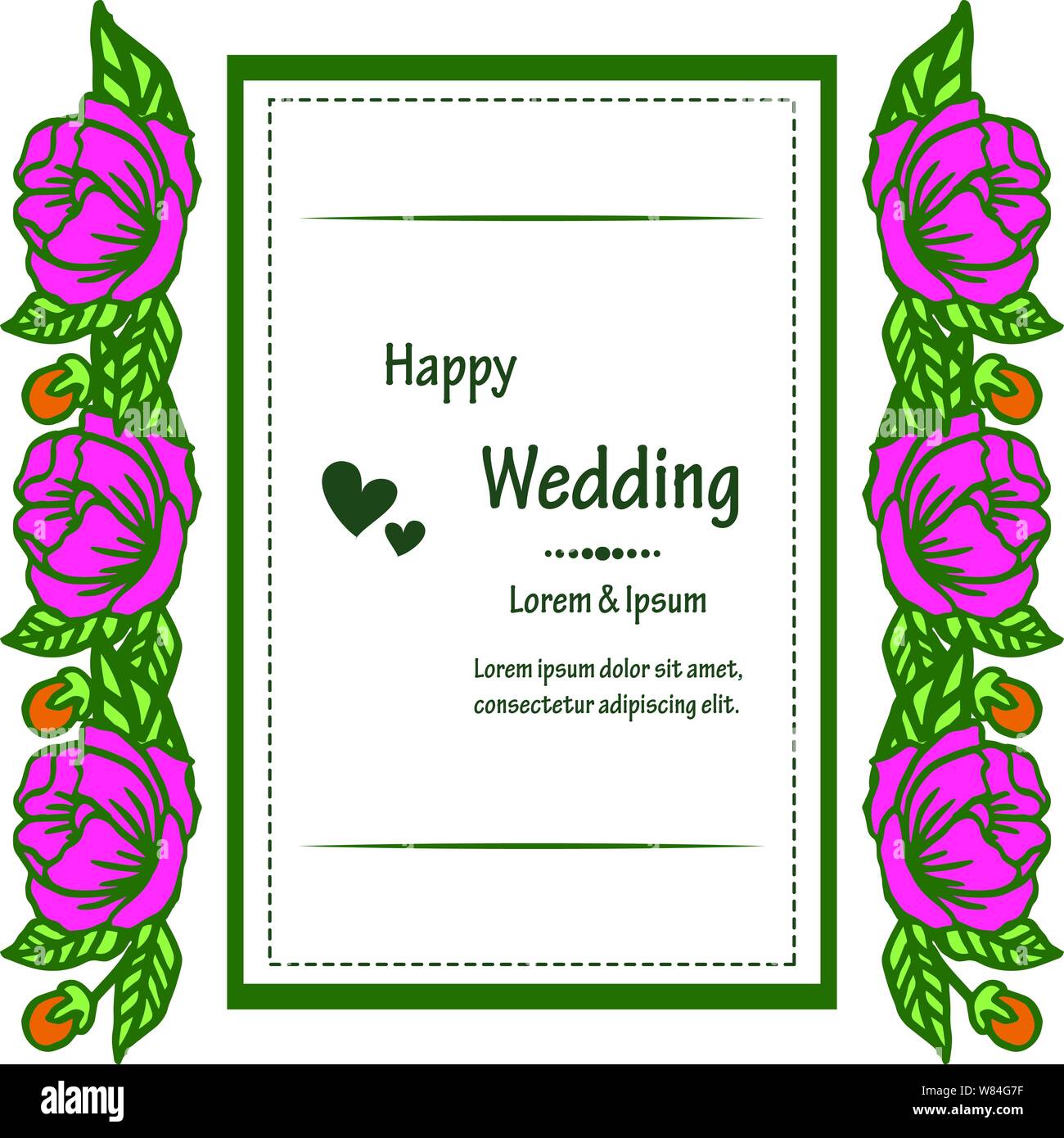 Colorful crowd of wreath frame, decoration of card happy wedding ...
