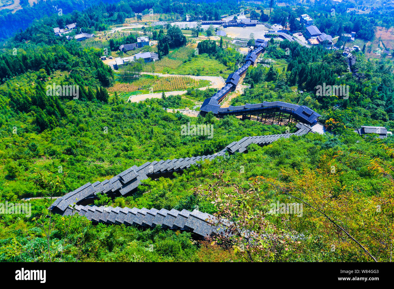 An aerial view of the world's longest sightseeing escalator in the ...