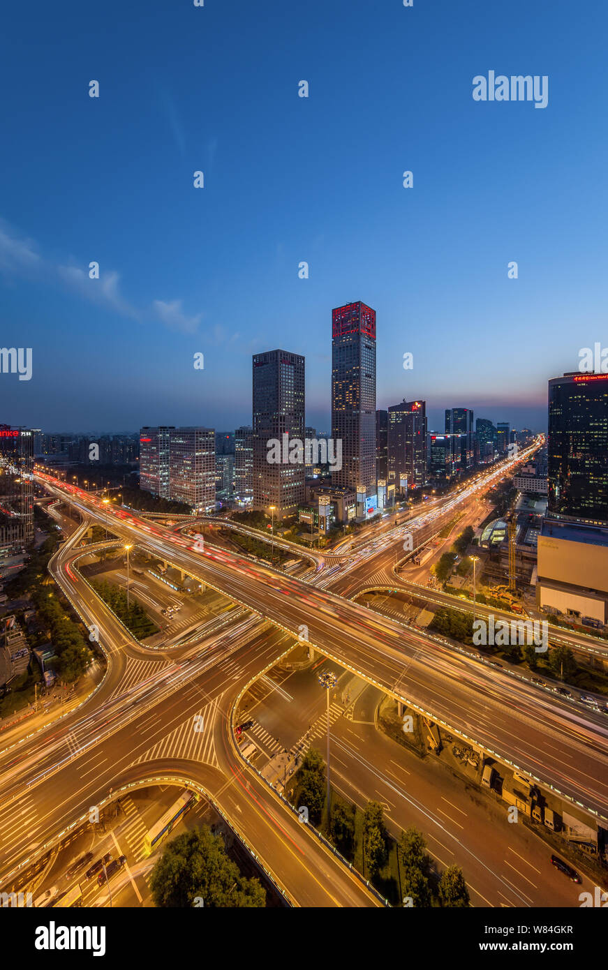 Night view of CBD (Central Business District) with skyscrapers, high ...