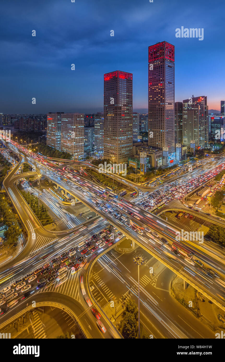 Night view of CBD (Central Business District) with skyscrapers, high ...