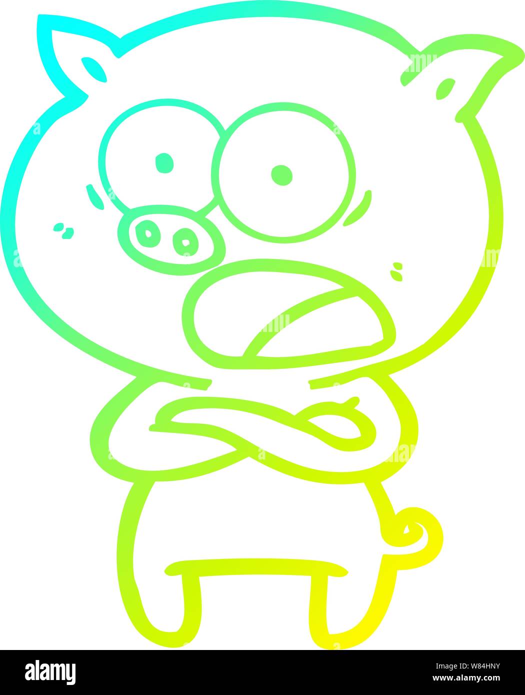 cold gradient line drawing of a cartoon pig shouting Stock Vector Image ...