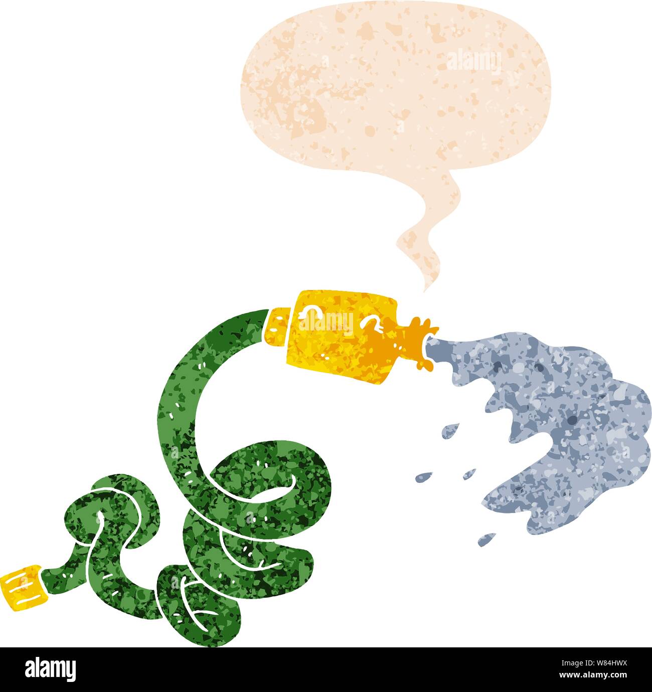 cartoon hosepipe with speech bubble in grunge distressed retro textured ...