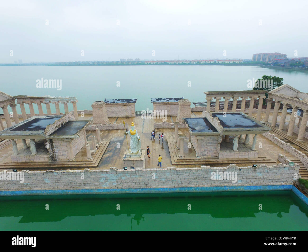 Aerial view of a replica of the Acropolis of Athens at a scenic spot in ...