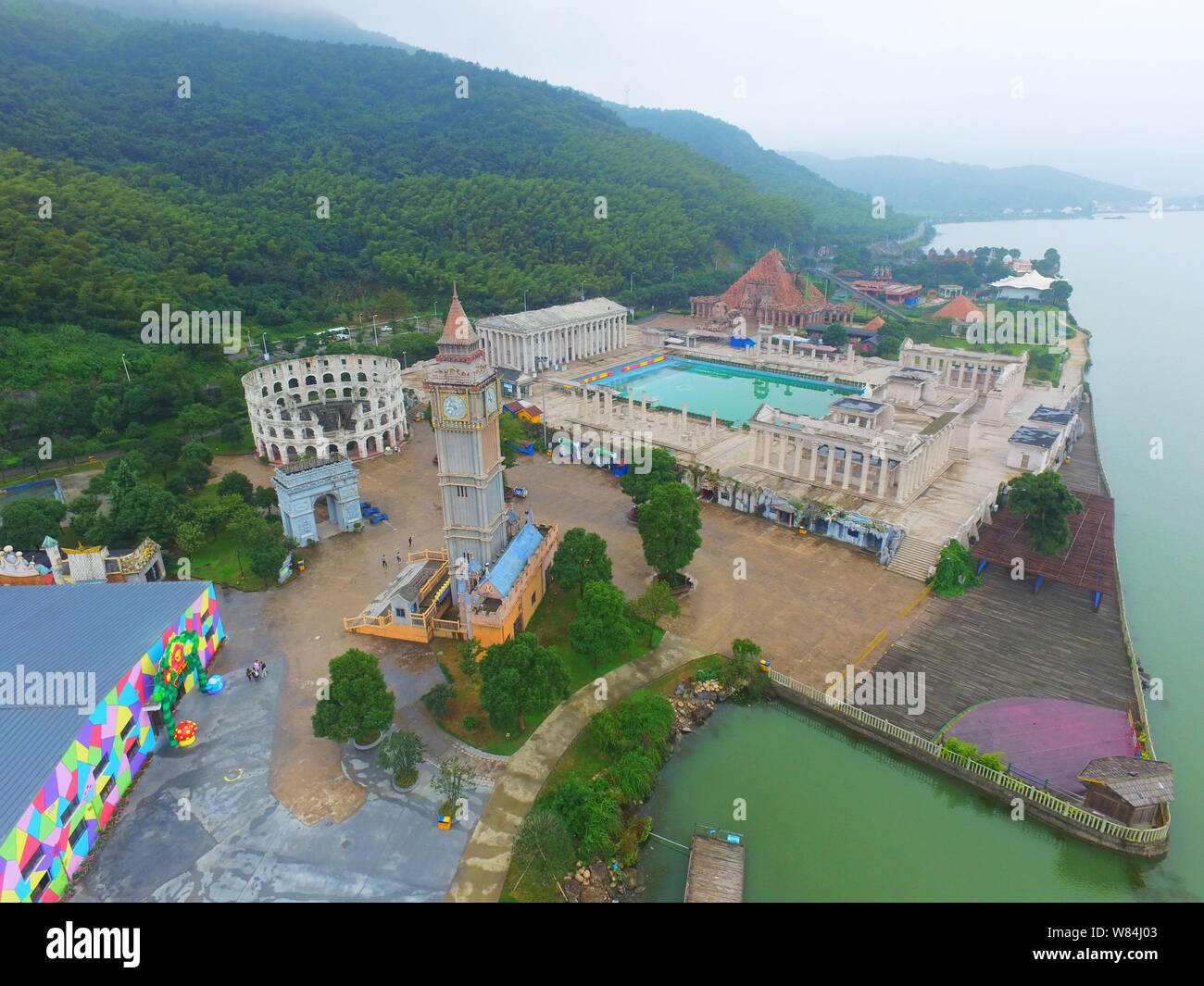 General view of replicas of world landmarks at a scenic spot in Ningbo ...
