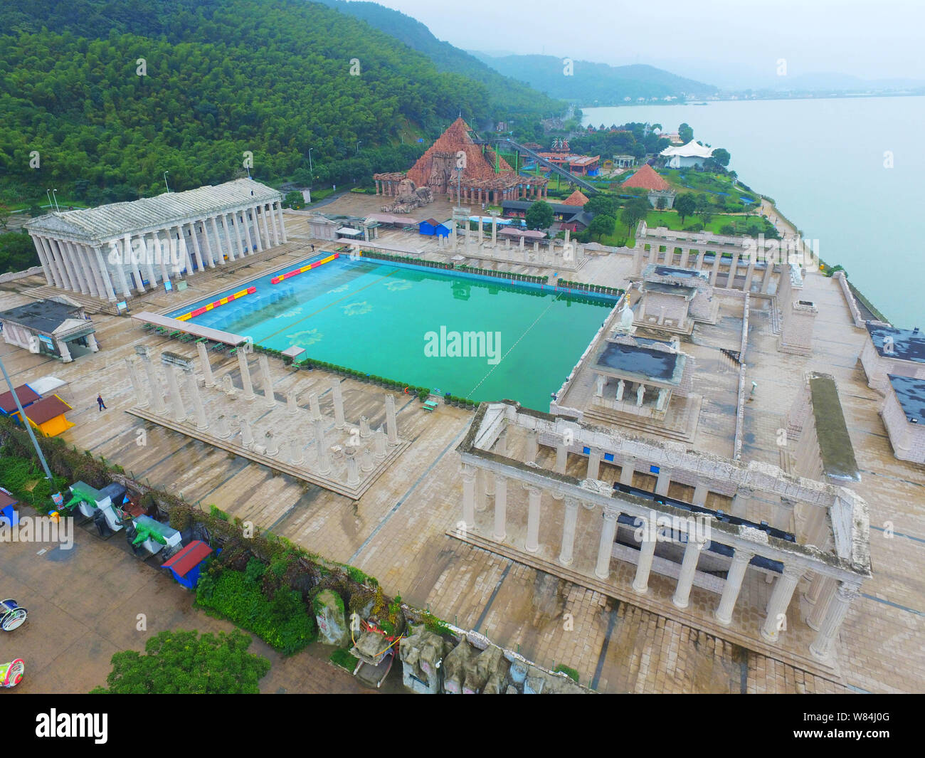 General view of replicas of world landmarks at a scenic spot in Ningbo ...